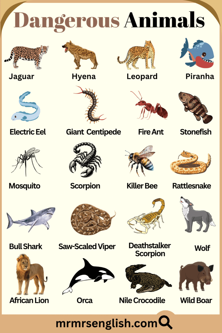 Dangerous Animals Names in English with Their Pictures - MR MRS ENGLISH