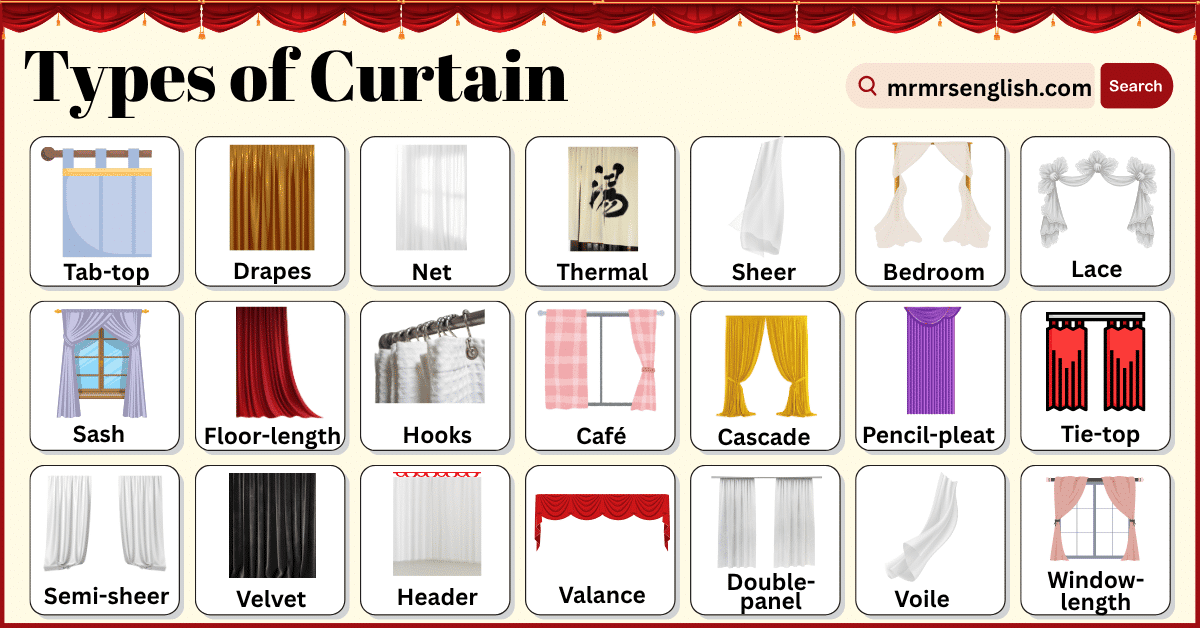 Different Types of Curtains Names in English with Pictures - MR MRS ENGLISH