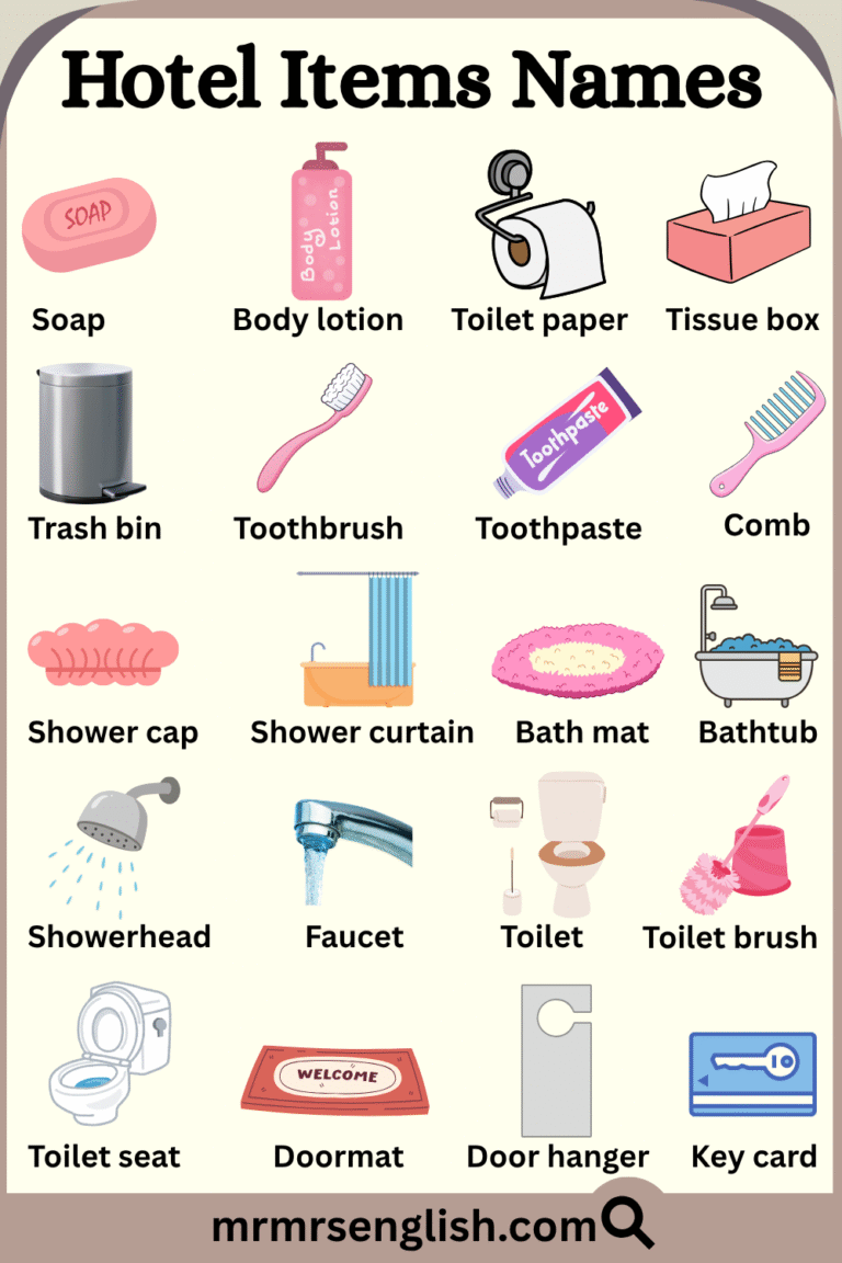 Hotel Items Names in English with Their Pictures - MR MRS ENGLISH