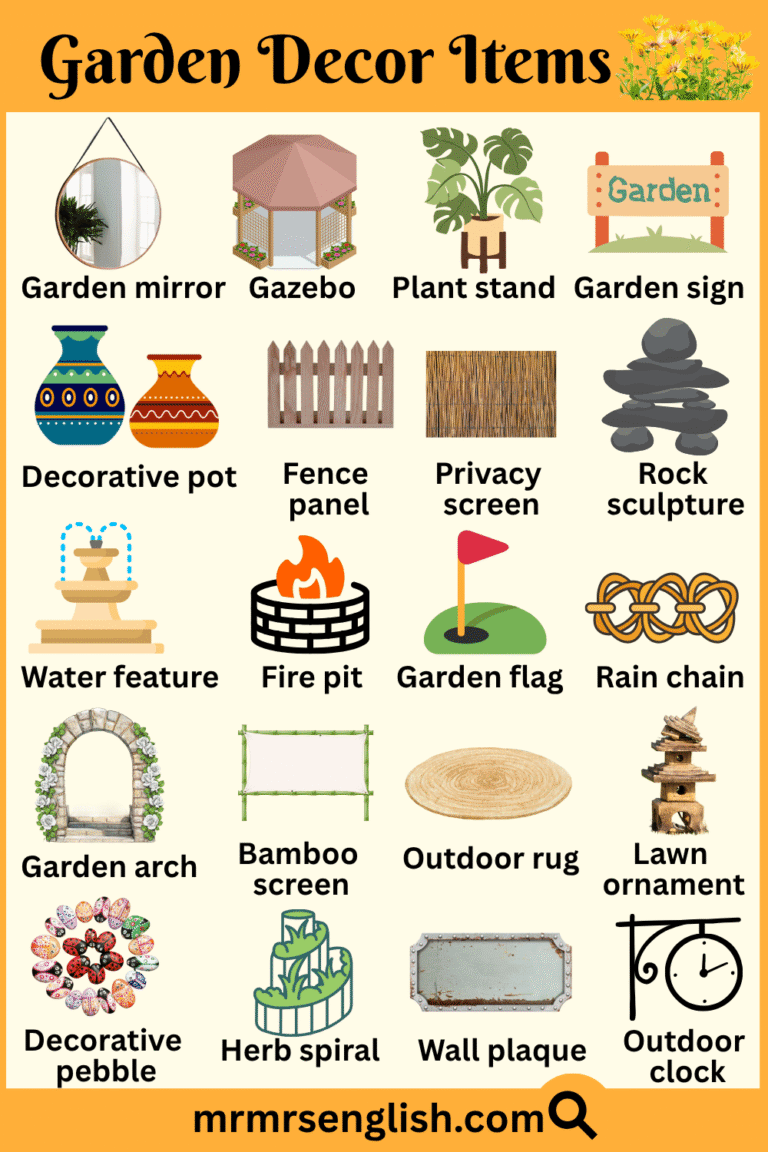 Garden Decor Items Names in English with Their Pictures - MR MRS ENGLISH