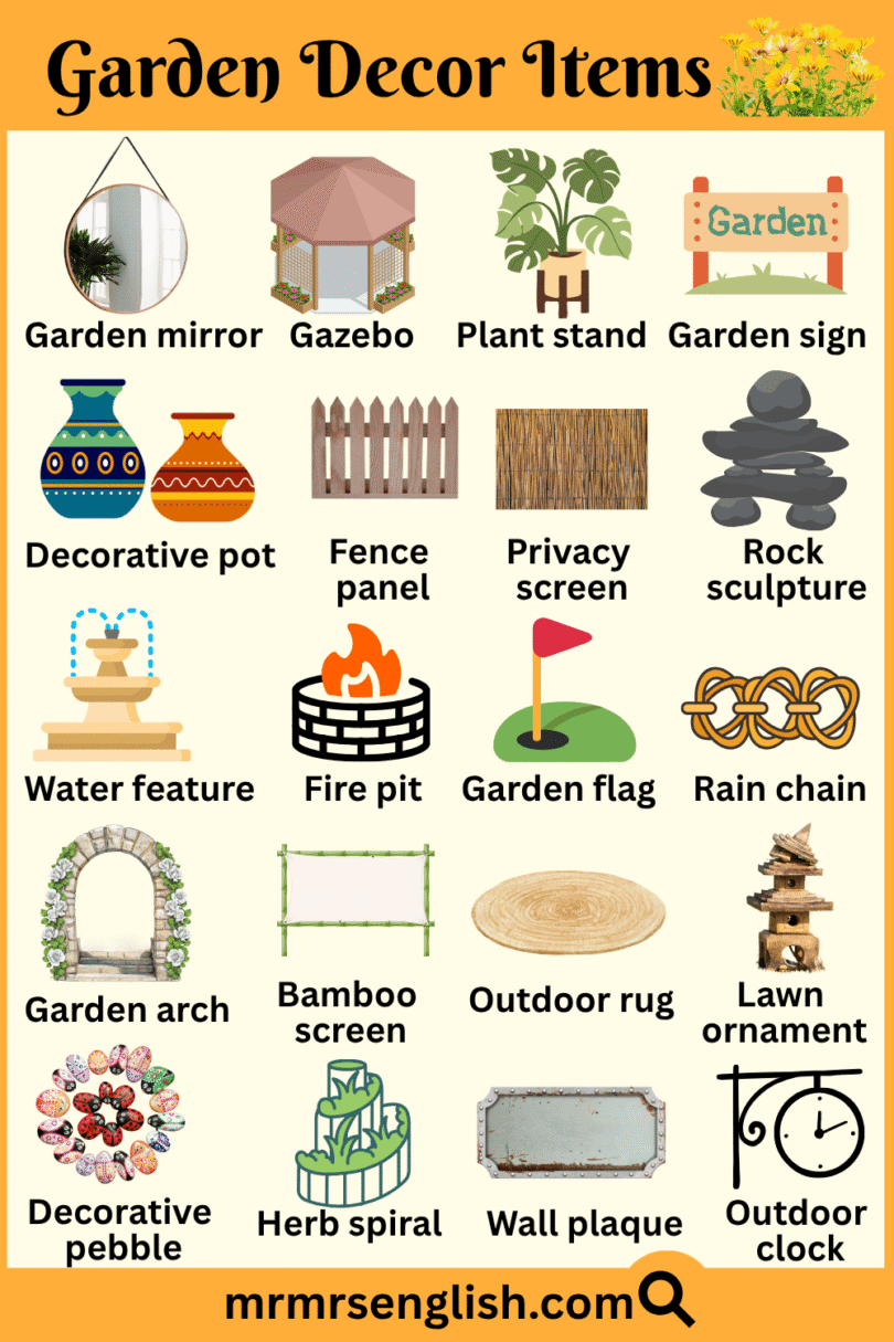 Garden Decor Items Names in English with Their Pictures - MR MRS ENGLISH