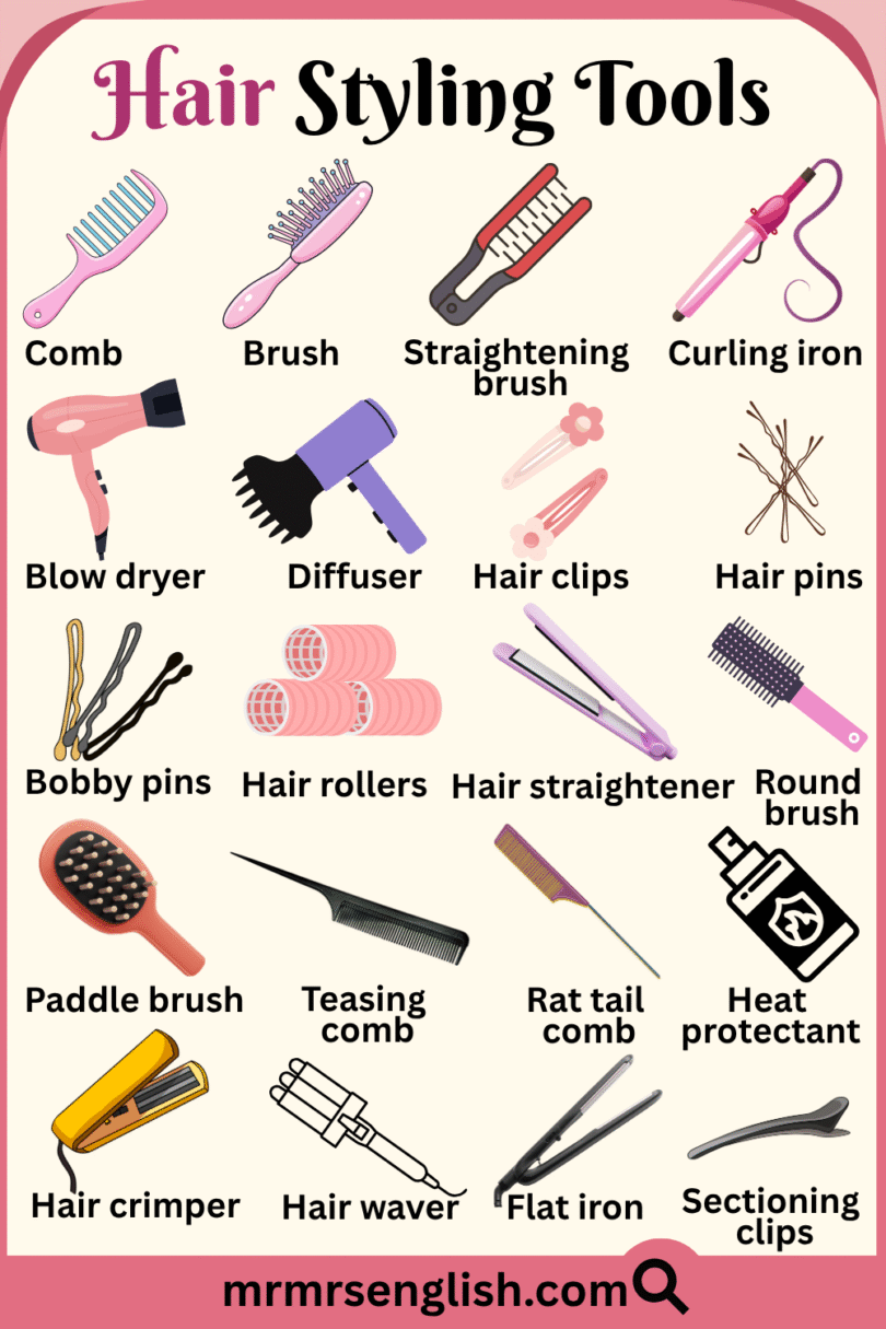Hair Styling Tools Names in English with Their Pictures - MR MRS ENGLISH