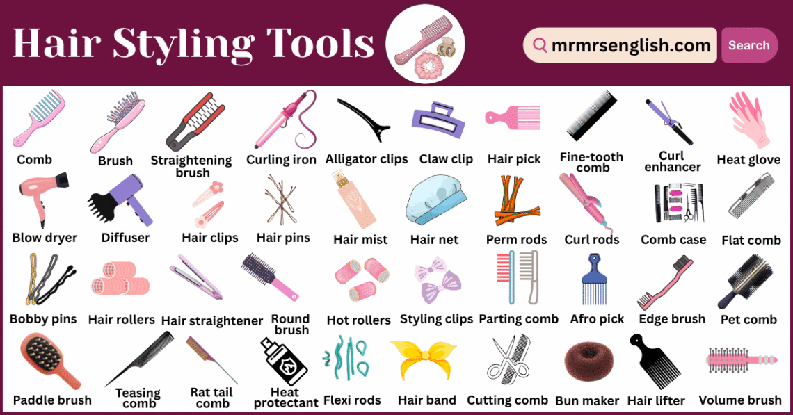 Hair Styling Tools Names in English with Their Pictures - MR MRS ENGLISH
