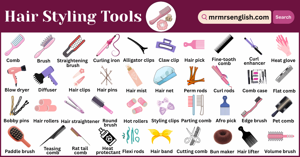 Hair Styling Tools Names in English with Their Pictures - MR MRS ENGLISH