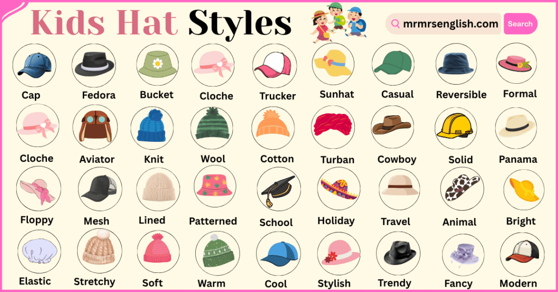 Hat Styles Names for Kids in English with Pictures - MR MRS ENGLISH