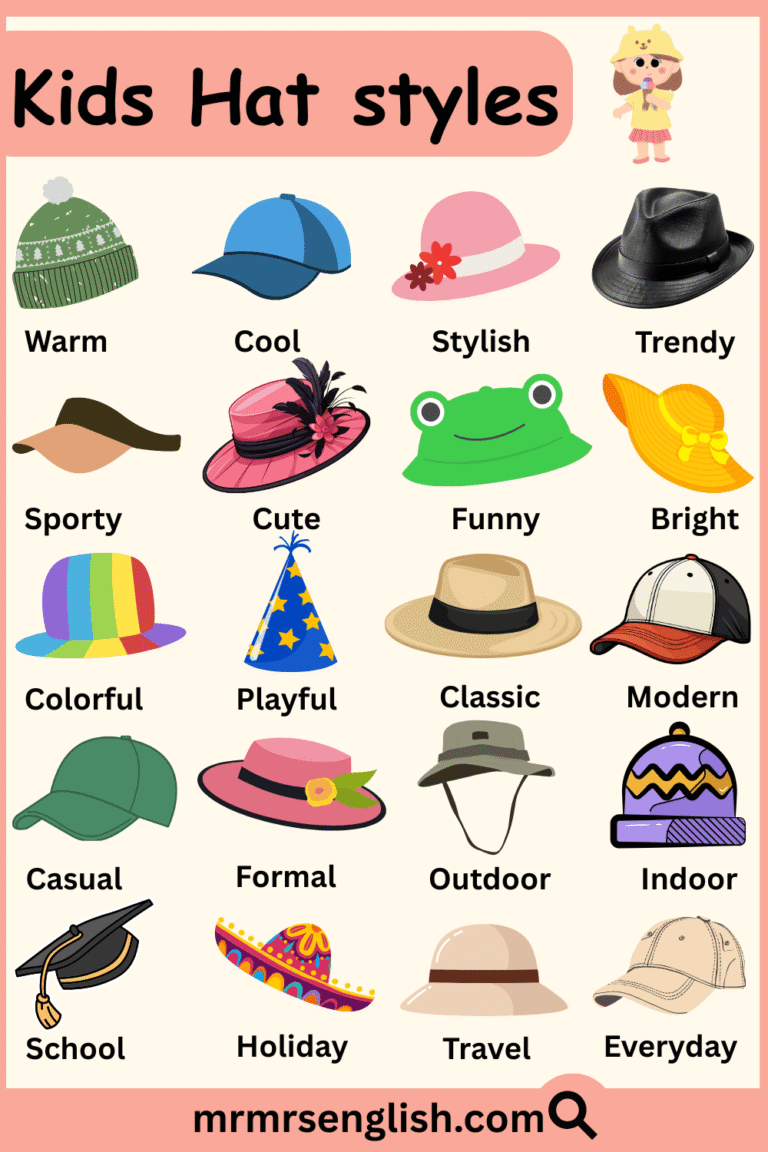 Hat Styles Names for Kids in English with Pictures - MR MRS ENGLISH