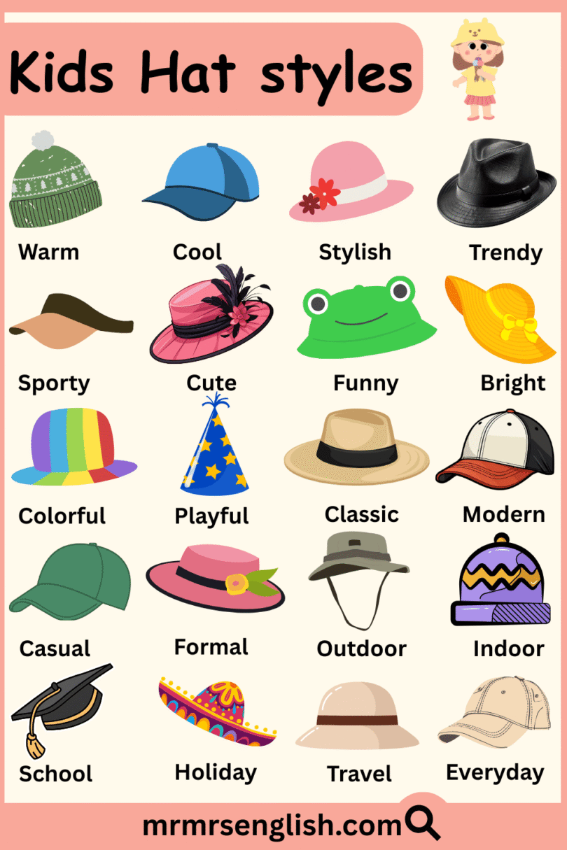 Hat Styles Names for Kids in English with Pictures - MR MRS ENGLISH
