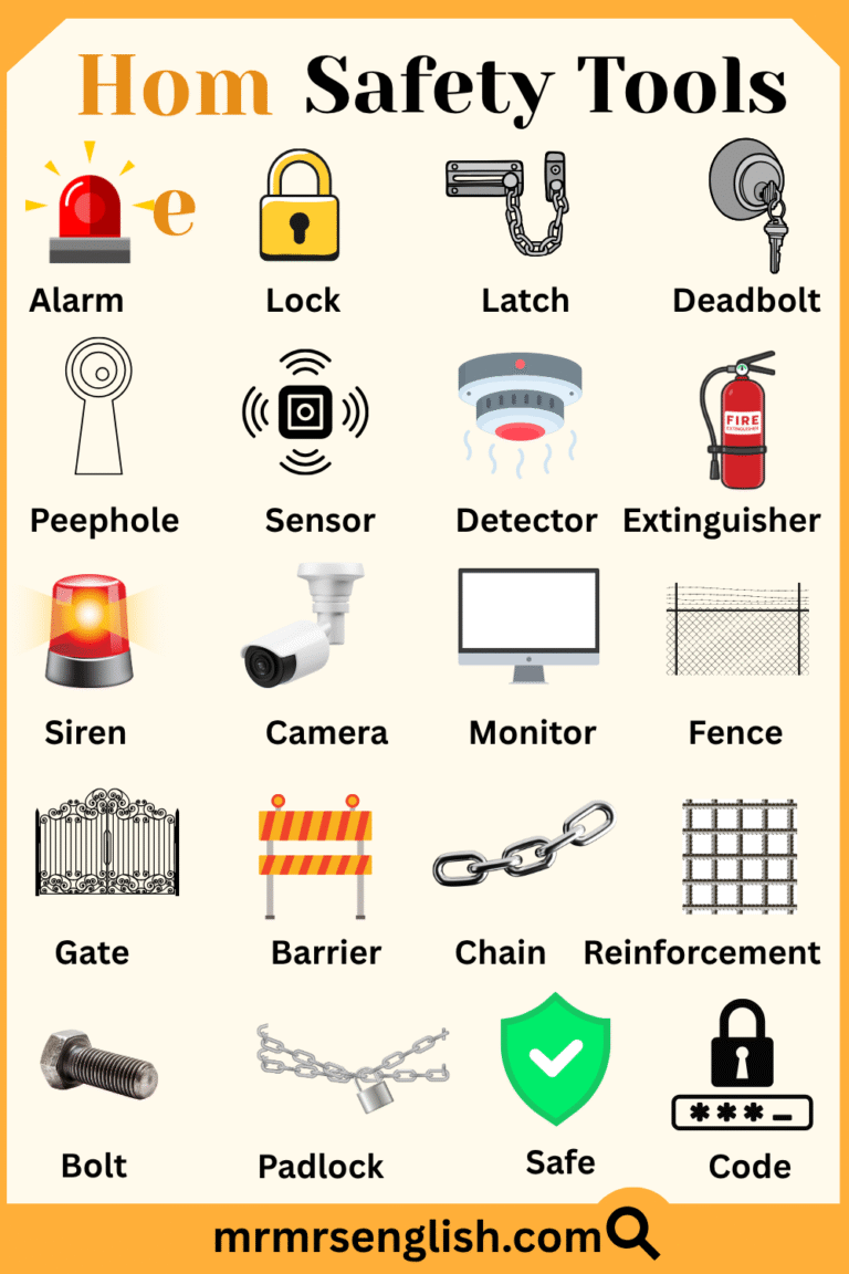 Home Safety Tools Names in English with Their Pictures - MR MRS ENGLISH
