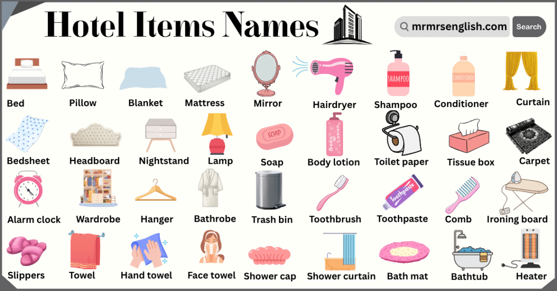 Hotel Items Names in English with Their Pictures - MR MRS ENGLISH
