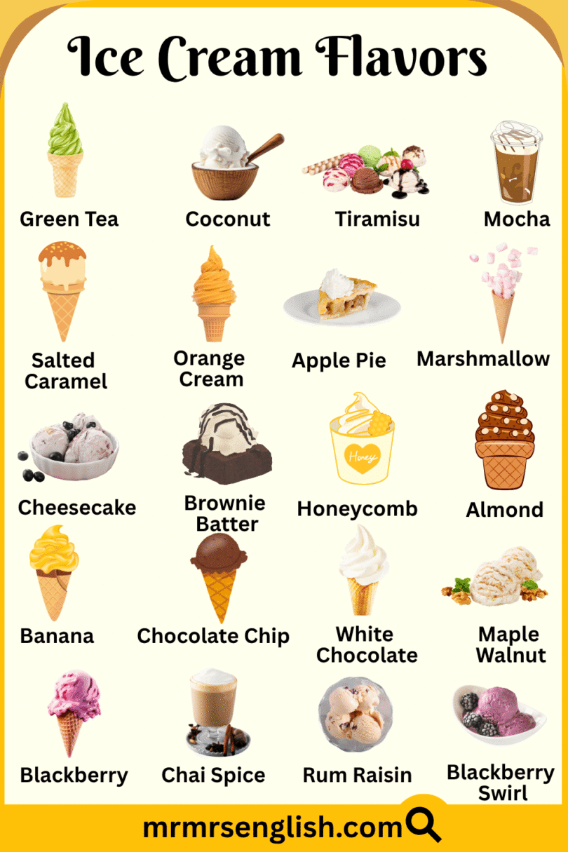 Types of Ice Cream Flavors Names with Their Pictures - MR MRS ENGLISH