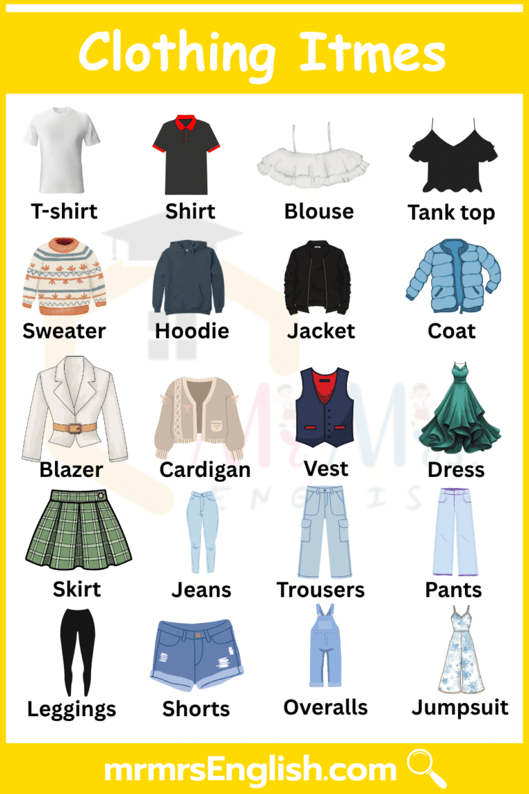 Clothing Items Names in English with their Pictures - MR MRS ENGLISH