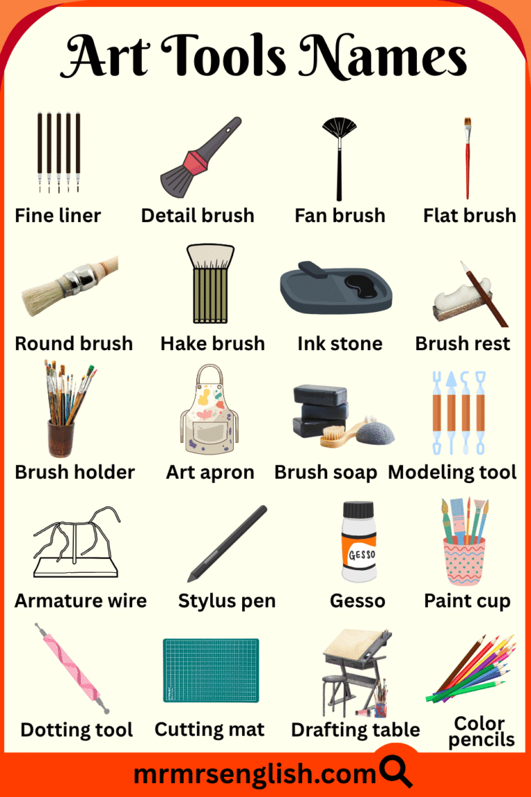 Art Tools Names in English with Their Pictures - MR MRS ENGLISH
