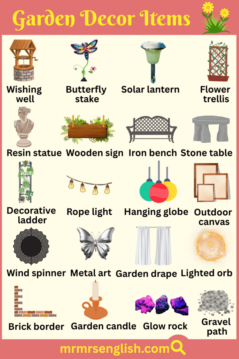 Garden Decor Items Names in English with Their Pictures - MR MRS ENGLISH