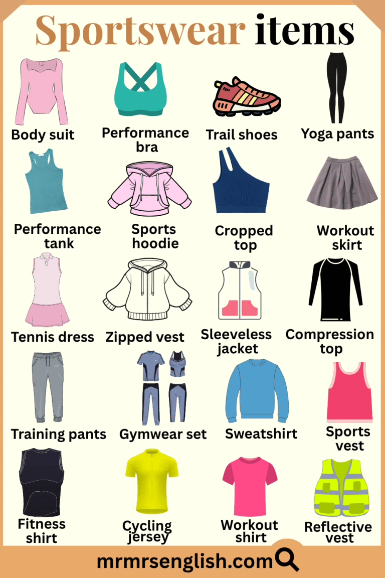 Sportswear Items Names in English with Their Pictures - MR MRS ENGLISH