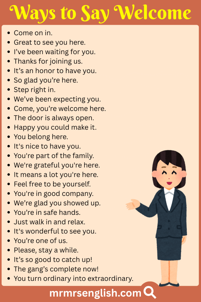 100 Different Ways to Say Welcome in English with Pictures - MR MRS ENGLISH