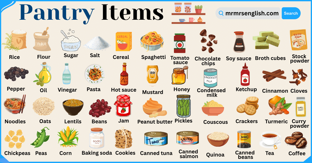 Pantry Items Names in English with Their Pictures - MR MRS ENGLISH