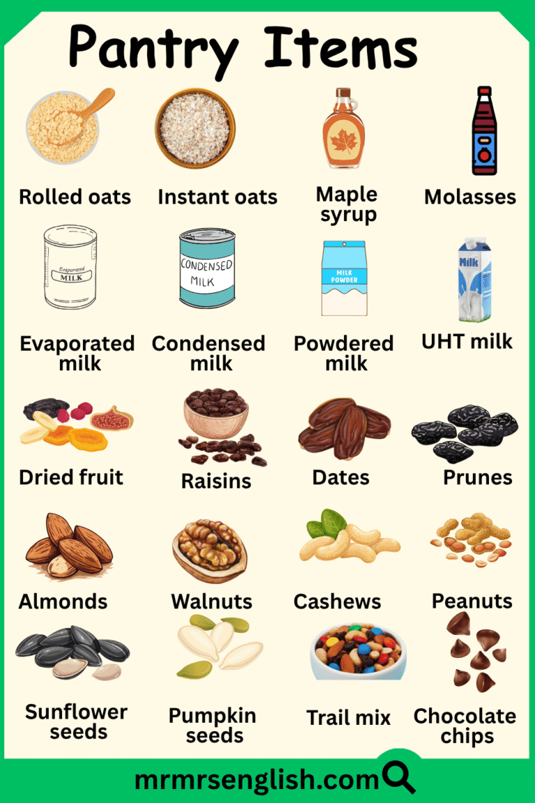 Pantry Items Names in English with Their Pictures - MR MRS ENGLISH