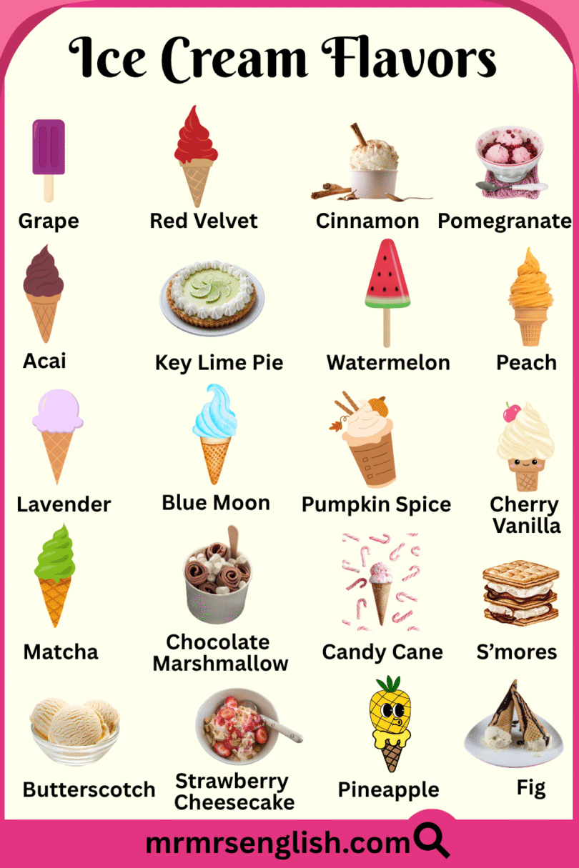 Types of Ice Cream Flavors Names with Their Pictures - MR MRS ENGLISH