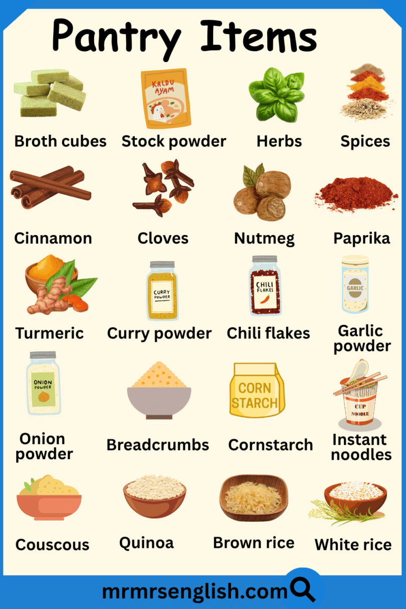 Pantry Items Names in English with Their Pictures - MR MRS ENGLISH