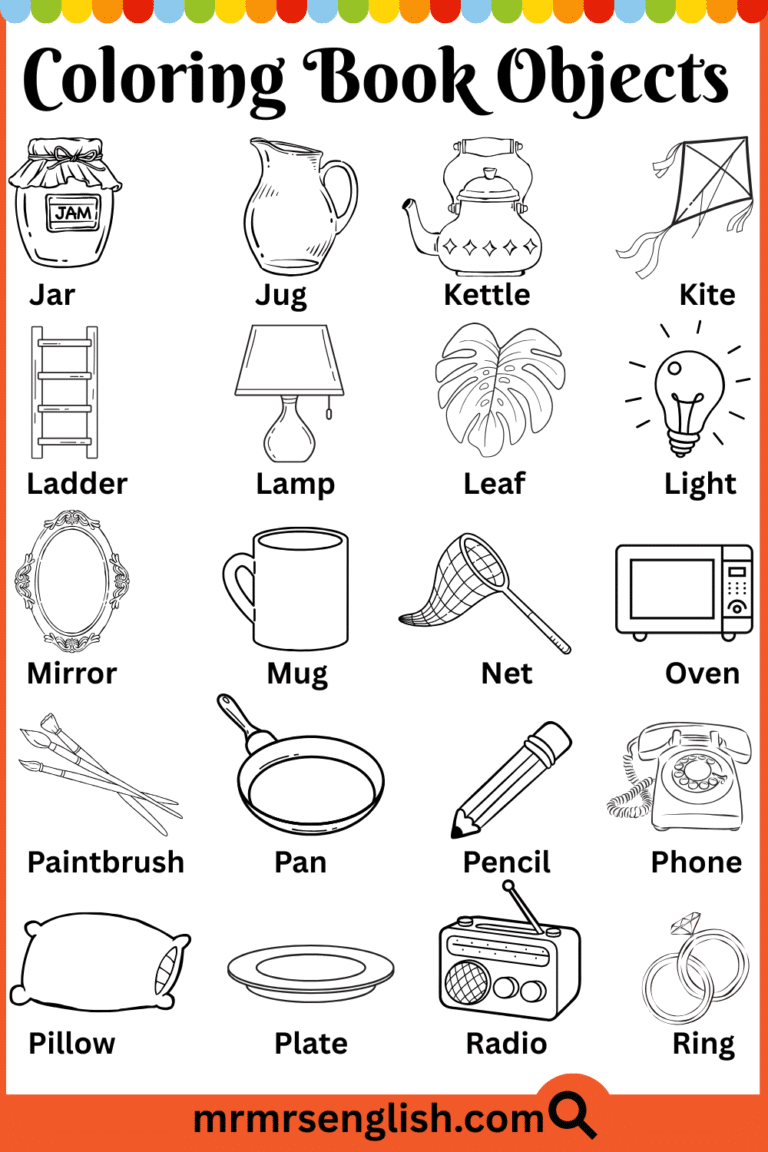 Coloring Book Objects Names for Kids in English with Pictures - MR MRS ...