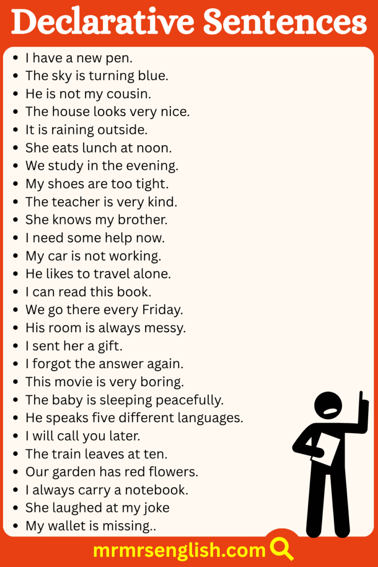 100 Examples of Declarative Sentences in English with Pictures - MR MRS ...