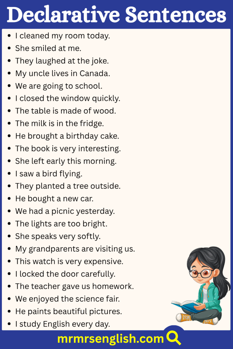 100 Examples of Declarative Sentences in English with Pictures - MR MRS ...