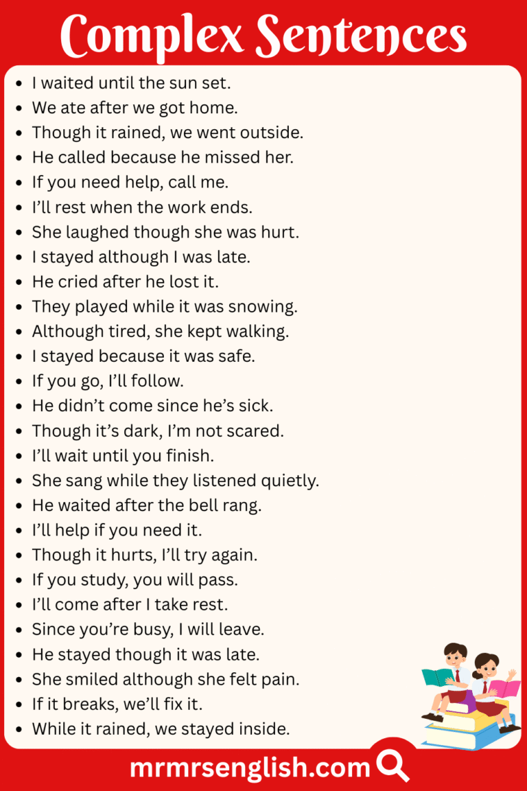 100 Examples of Complex Sentences in English with Pictures - MR MRS ENGLISH