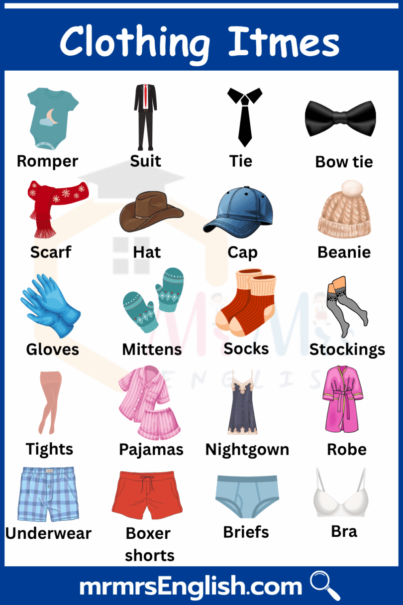 Clothing Items Names in English with their Pictures - MR MRS ENGLISH