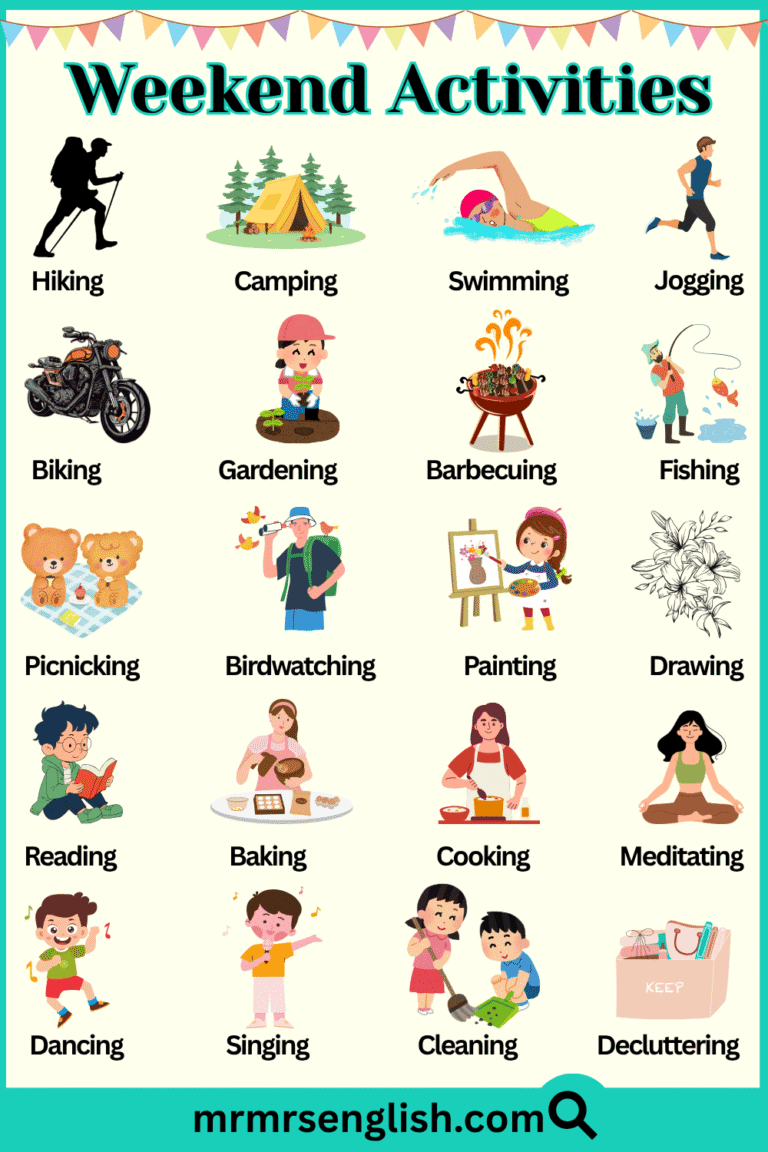 Weekend Activities Names in English with Their Pictures - MR MRS ENGLISH