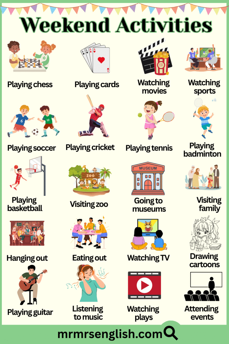 Weekend Activities Names in English with Their Pictures - MR MRS ENGLISH