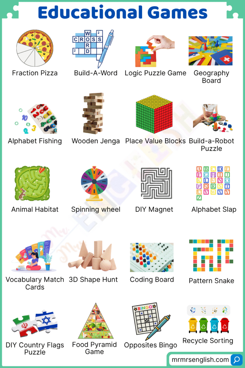 Educational Games Names in English with Their Pictures - MR MRS ENGLISH