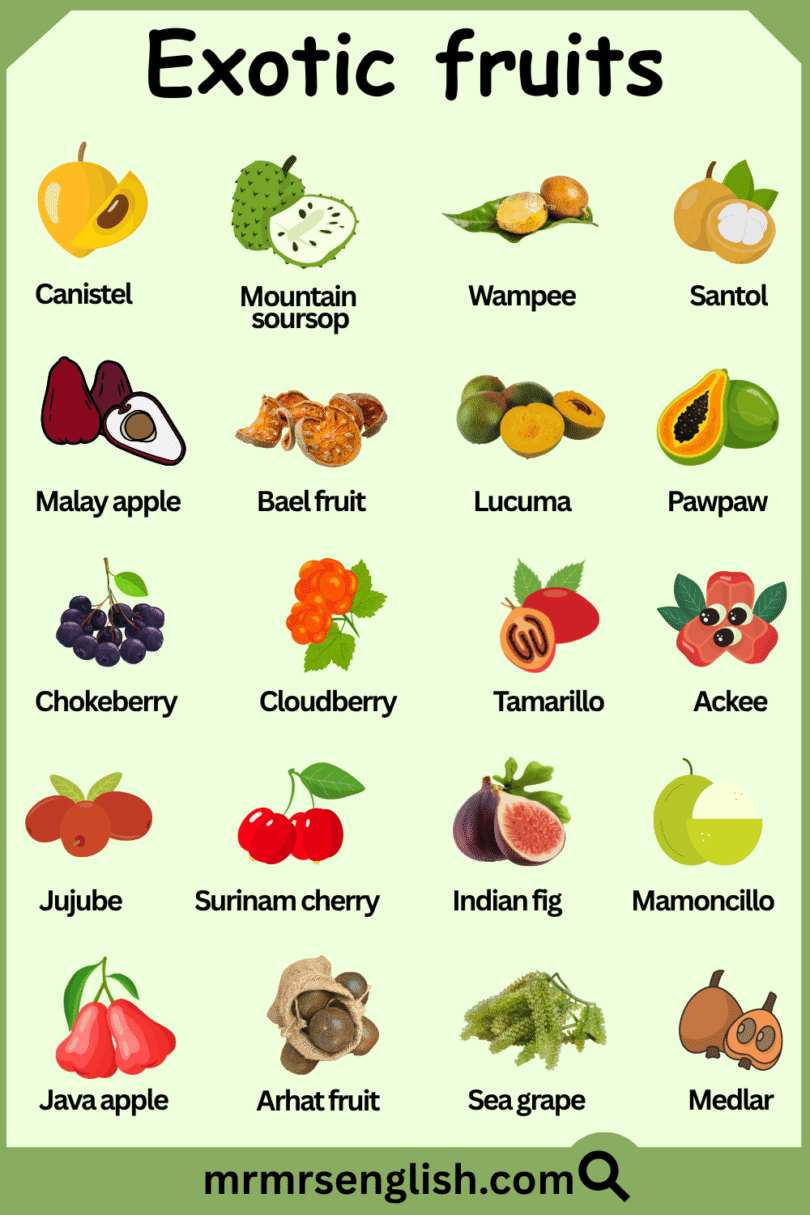 Exotic Fruits Names in English with Their Pictures - MR MRS ENGLISH