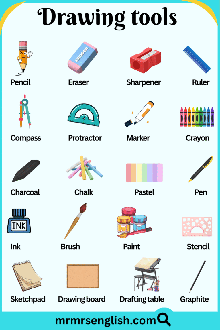 Drawing Tools Names in English with Their Pictures - MR MRS ENGLISH