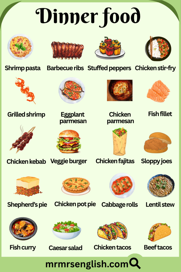 Dinner Foods Names in English with Their Pictures - MR MRS ENGLISH