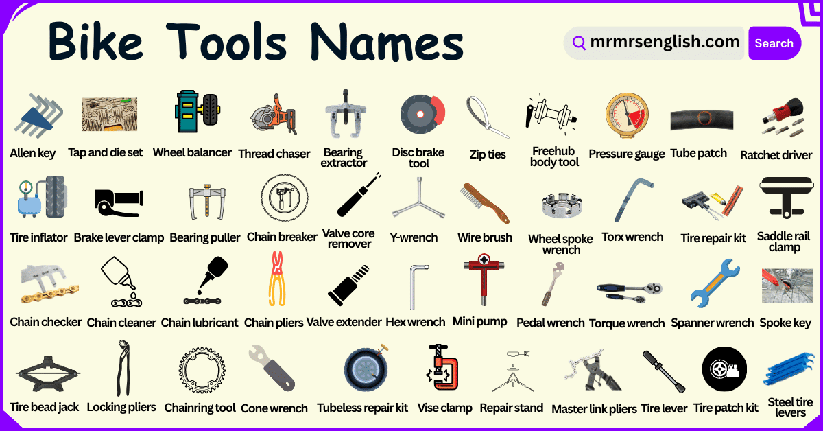 Bike Tools Names in English with their Pictures - MR MRS ENGLISH