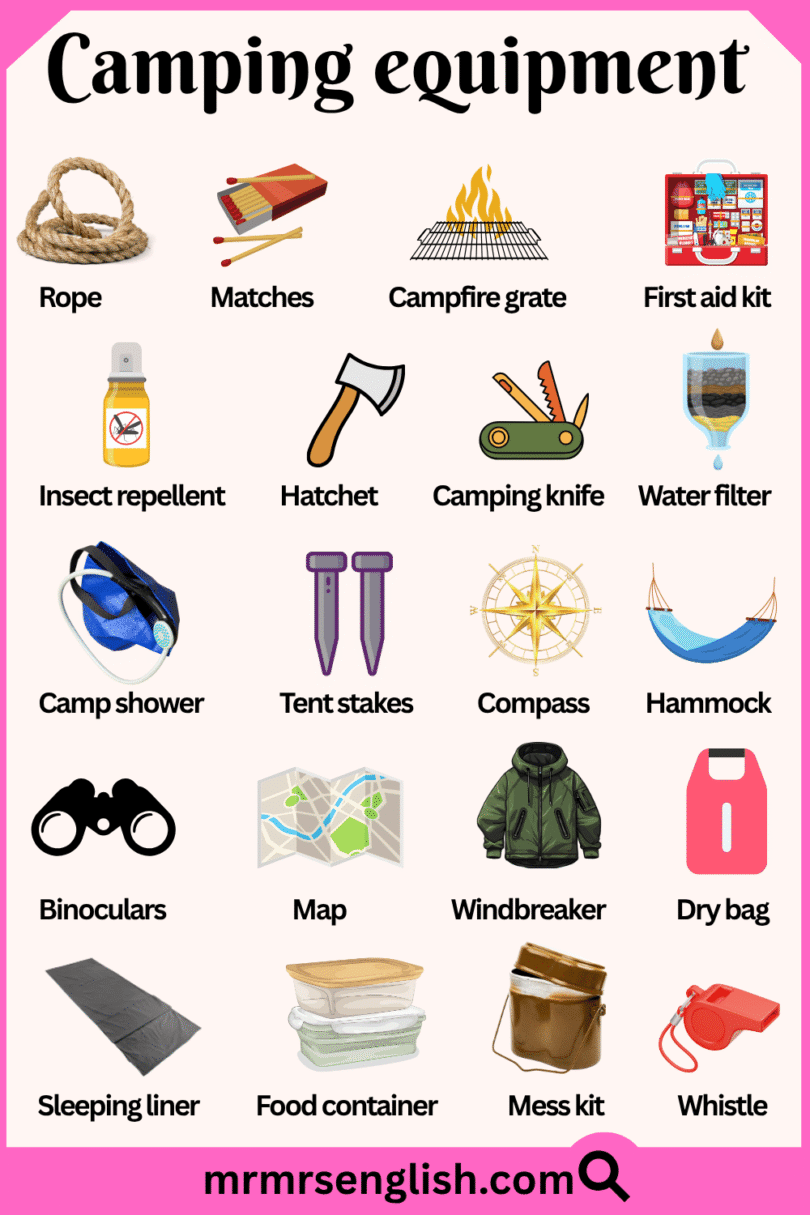 Camping Equipment Names in English with Their Pictures - MR MRS ENGLISH