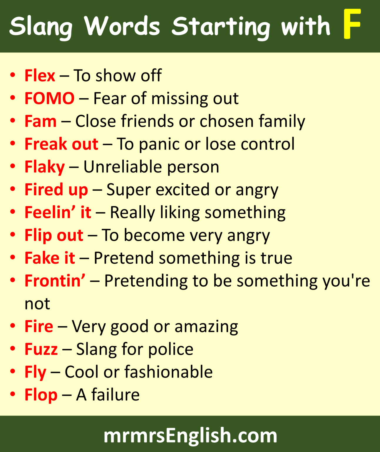 A to Z Slang Words with meanings in English with Pictures - MR MRS ENGLISH