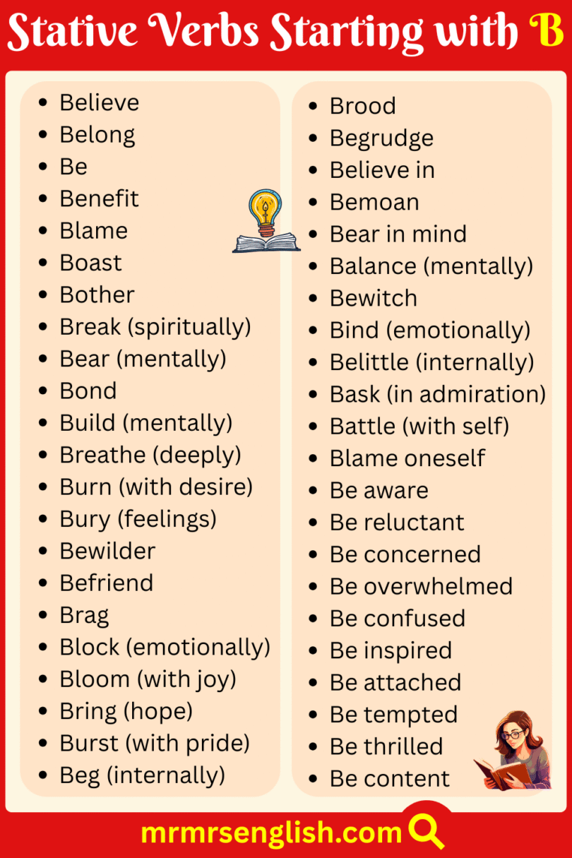 500 Stative Verbs List from A to Z in English with Pictures - MR MRS ...