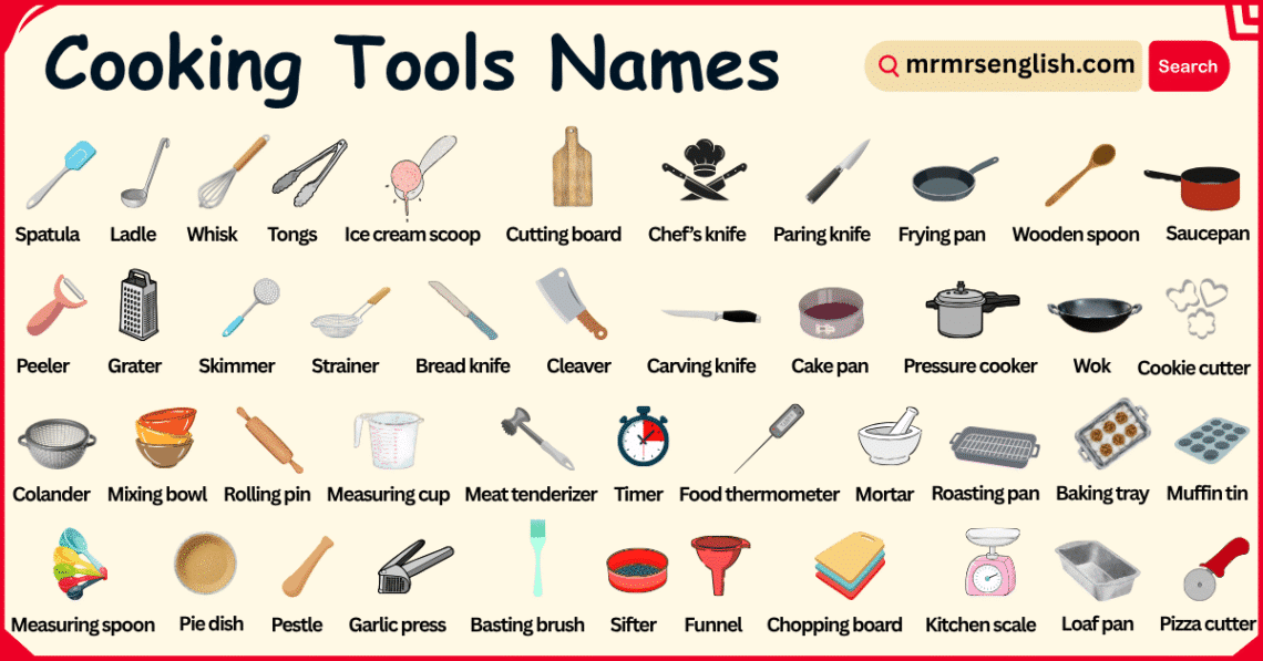 Cooking Tools Names in English with their Pictures - MR MRS ENGLISH