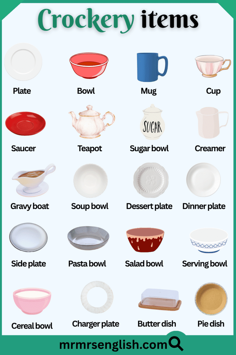 Crockery Items Names in English with Their Pictures - MR MRS ENGLISH