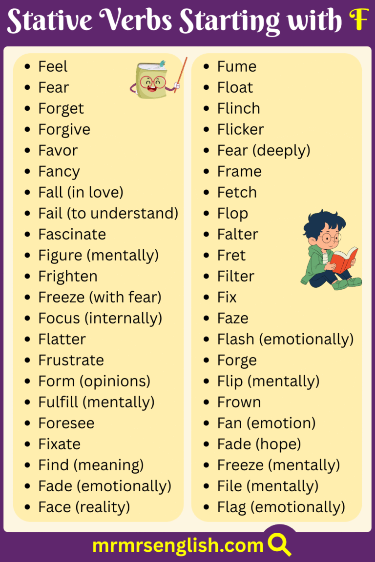 500 Stative Verbs List from A to Z in English with Pictures - MR MRS ...