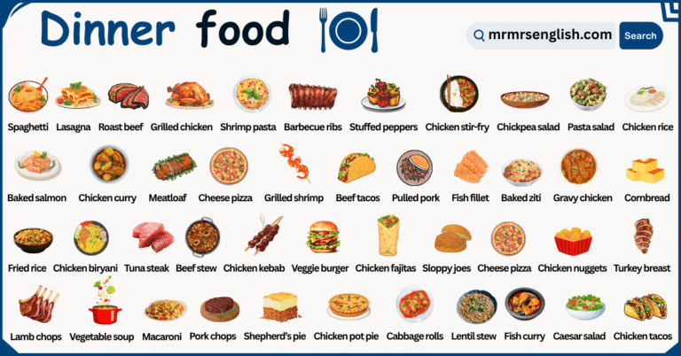 Dinner Foods Names in English with Their Pictures - MR MRS ENGLISH