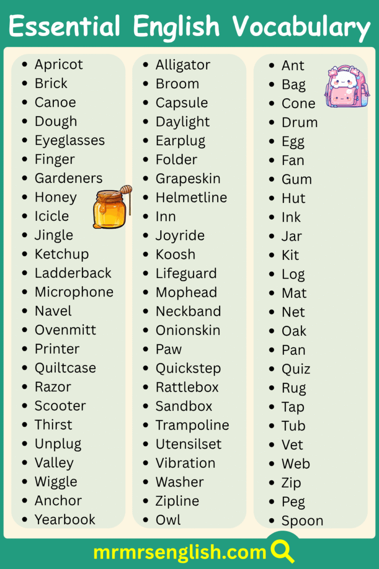 1000 Essential English Vocabulary Words for Kids with Pictures - MR MRS ...