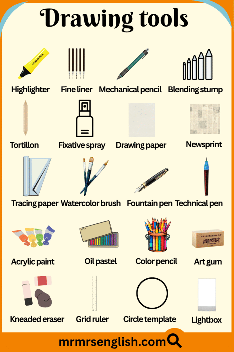 Drawing Tools Names in English with Their Pictures - MR MRS ENGLISH