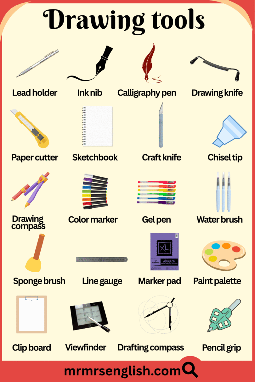 Drawing Tools Names in English with Their Pictures - MR MRS ENGLISH