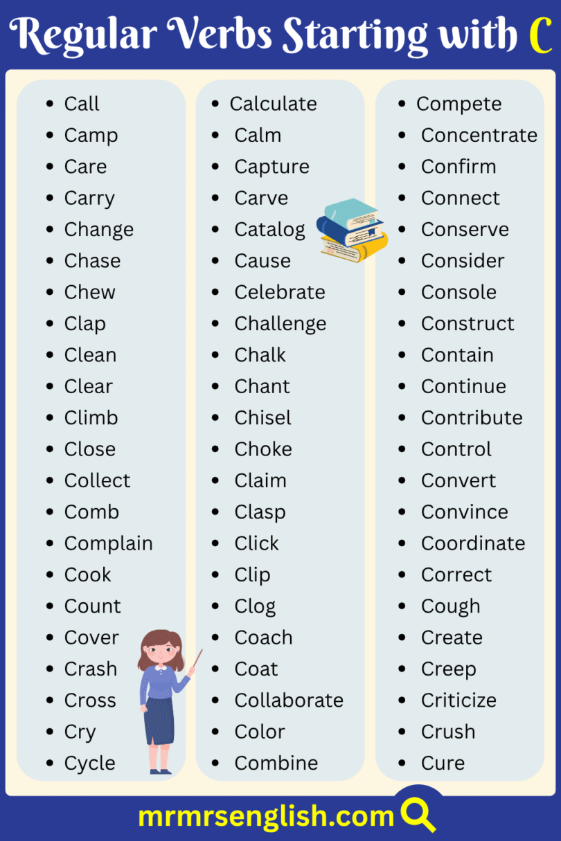 500+ Regular Verbs List from A to Z in English with Pictures - MR MRS ...