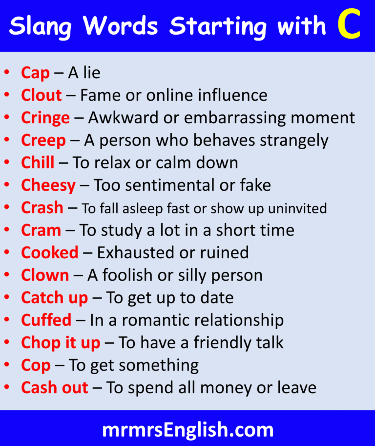 A to Z Slang Words with meanings in English with Pictures - MR MRS ENGLISH