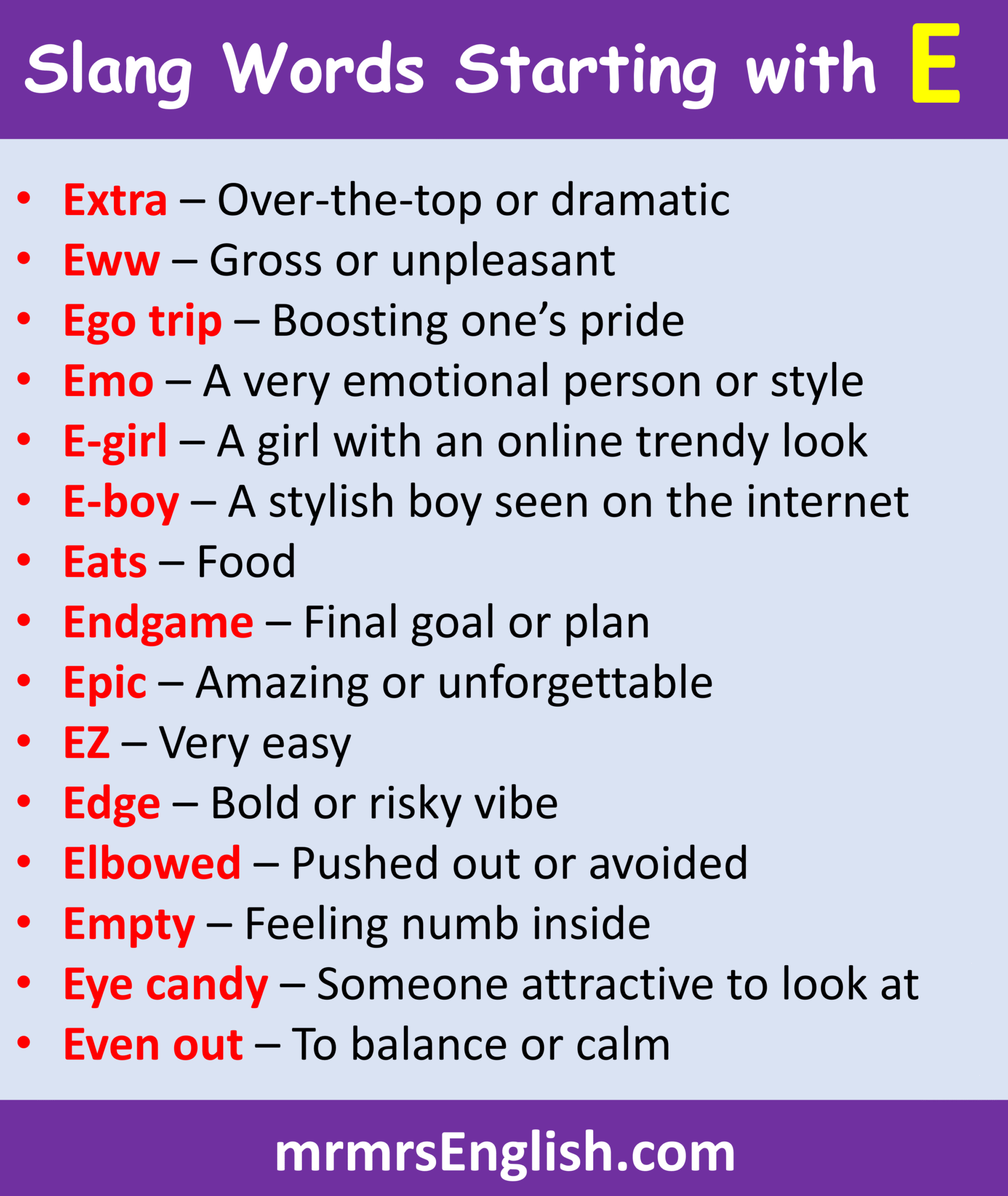 A to Z Slang Words with meanings in English with Pictures - MR MRS ENGLISH