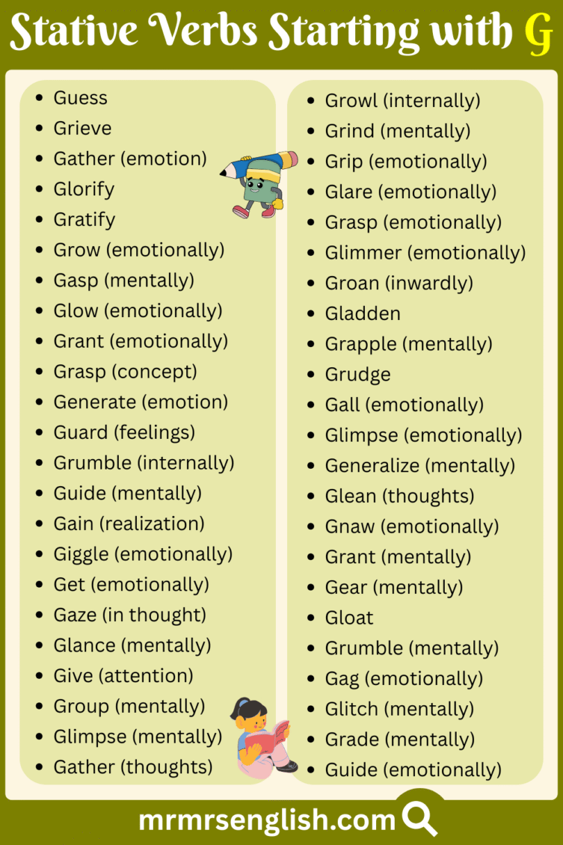 500 Stative Verbs List from A to Z in English with Pictures - MR MRS ...