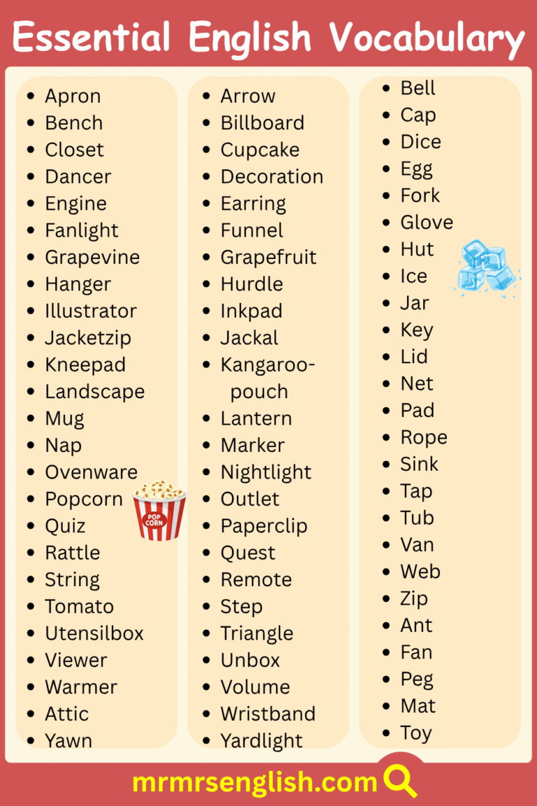 1000 Essential English Vocabulary Words for Kids with Pictures - MR MRS ...